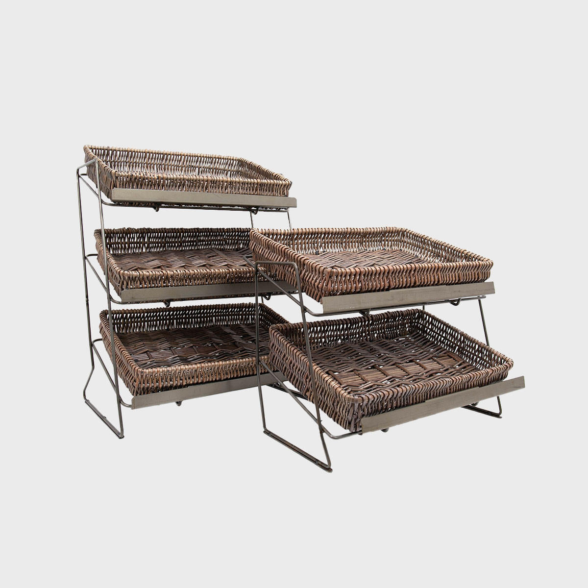 Railton Tiered Metal Display Unit With Medium Pewter Wicker Trays | WBC